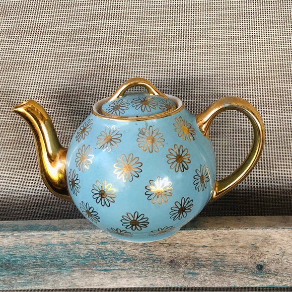 Hall | Dining | Vintage 95s Hall Teapot Blue With Gold Daisy Mcm Design ...